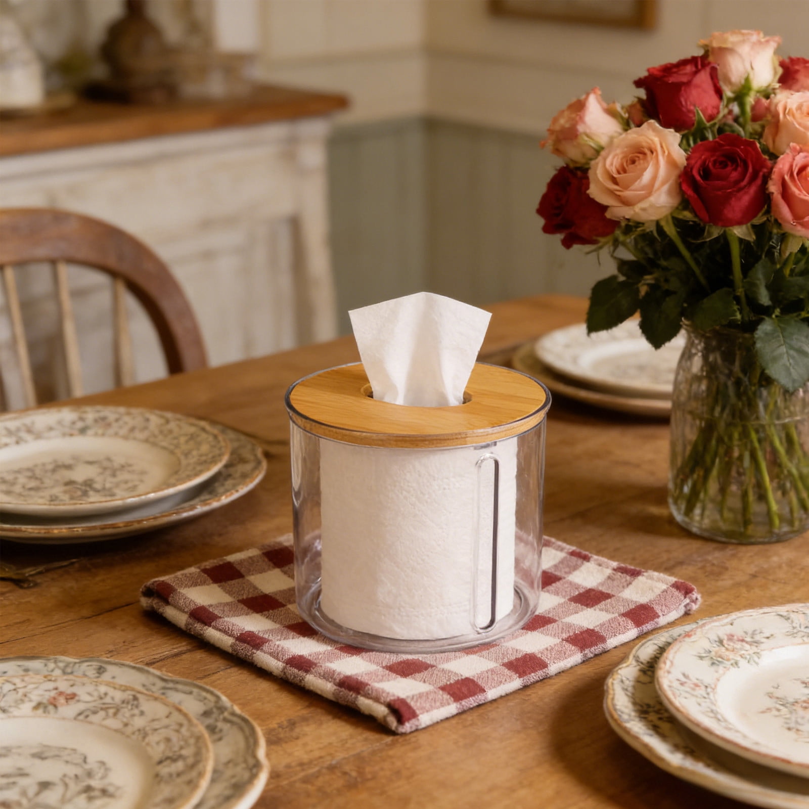 Plastic Tissue Box Holder | Transparent Wood Look | Desktop Napkin ...