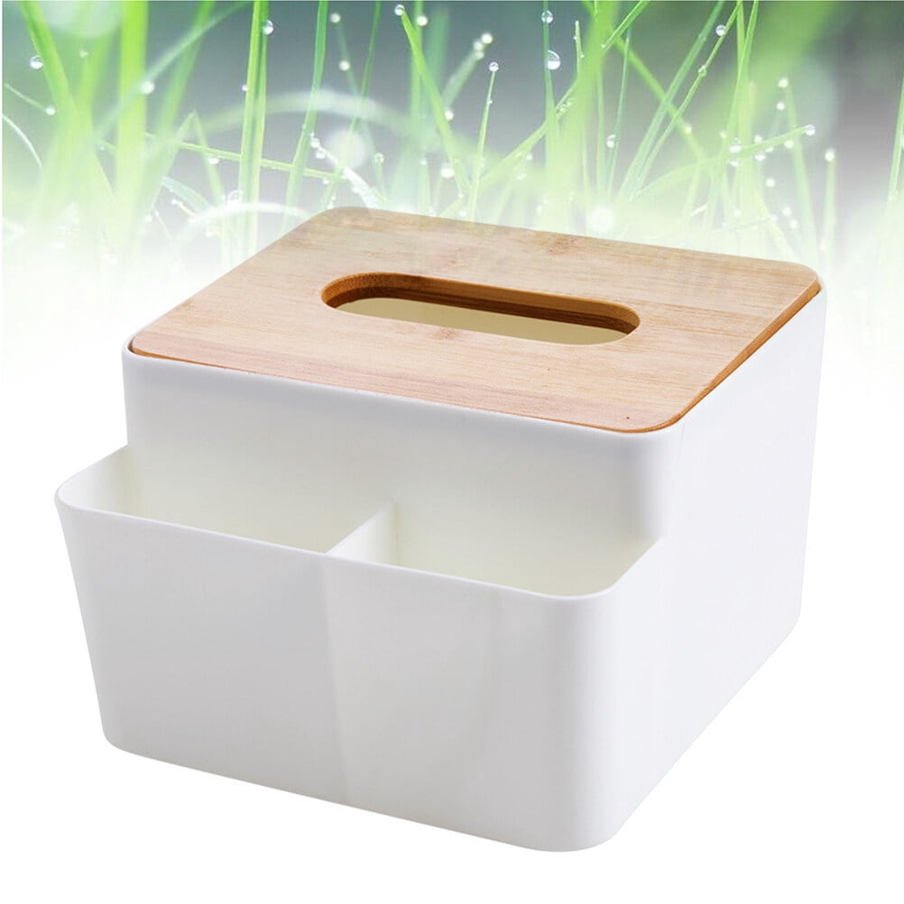 Plastic Tissue Box with Wooden Lid Decorative Desktop Organizer Box for ...