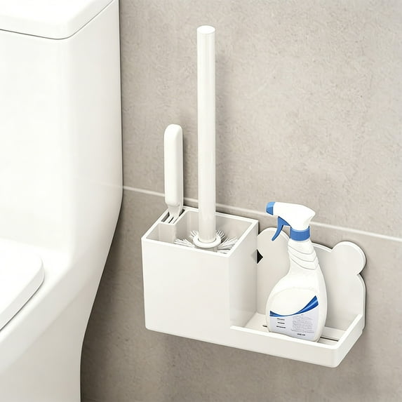 Plastic Toilet Brush Holder Wall Mounted, No Drill Hole Bathroom ...