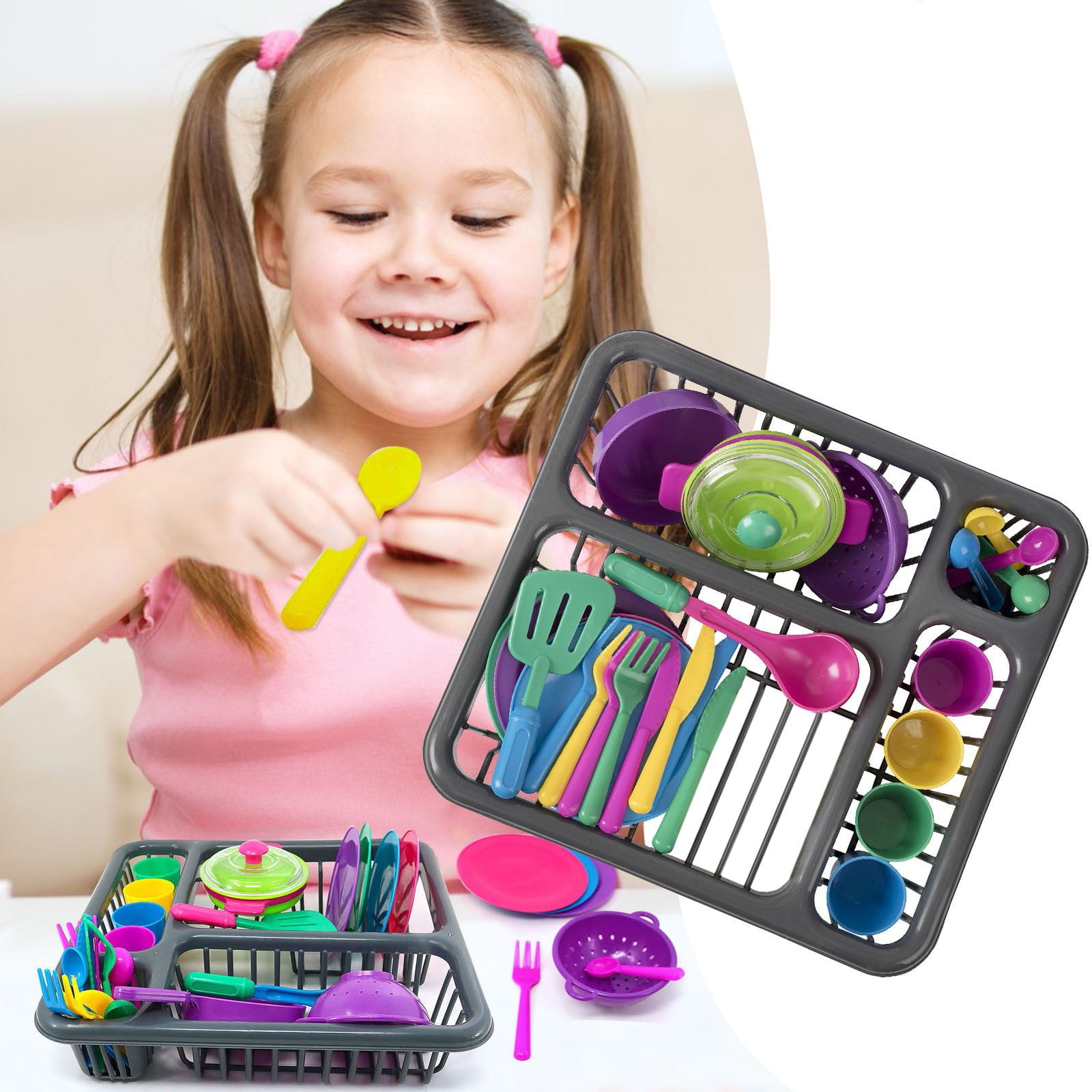 Plastic Toy Tableware,27 Pieces Children's Kitchen Cutlery Set with ...