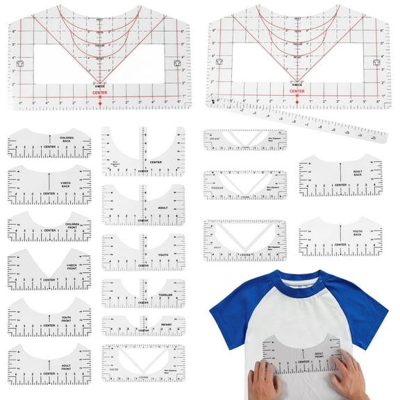 4Pcs Tshirt-Ruler Guide to Center Vinyl, Transparent V-Neck/Round PVC ...