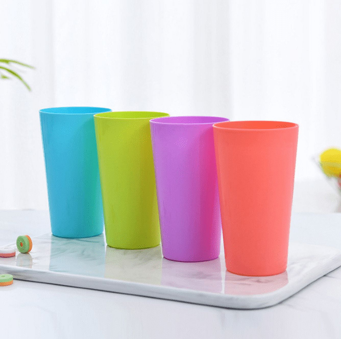 Wattne Plastic Drinking Cups, Reusable Dishwasher Safe Stackable, BPA ...