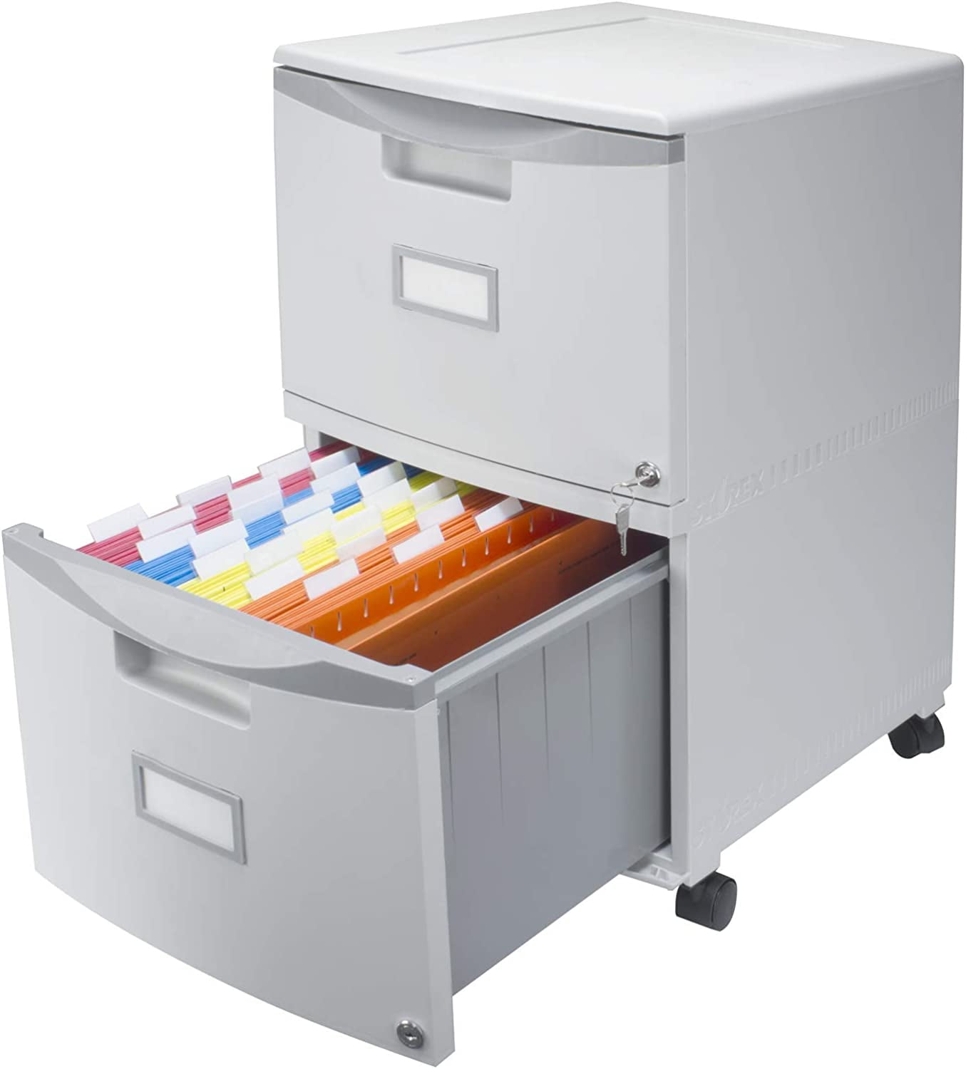 Plastic Two-Drawer File Cabinet – Lockable Document Storage Organizer ...