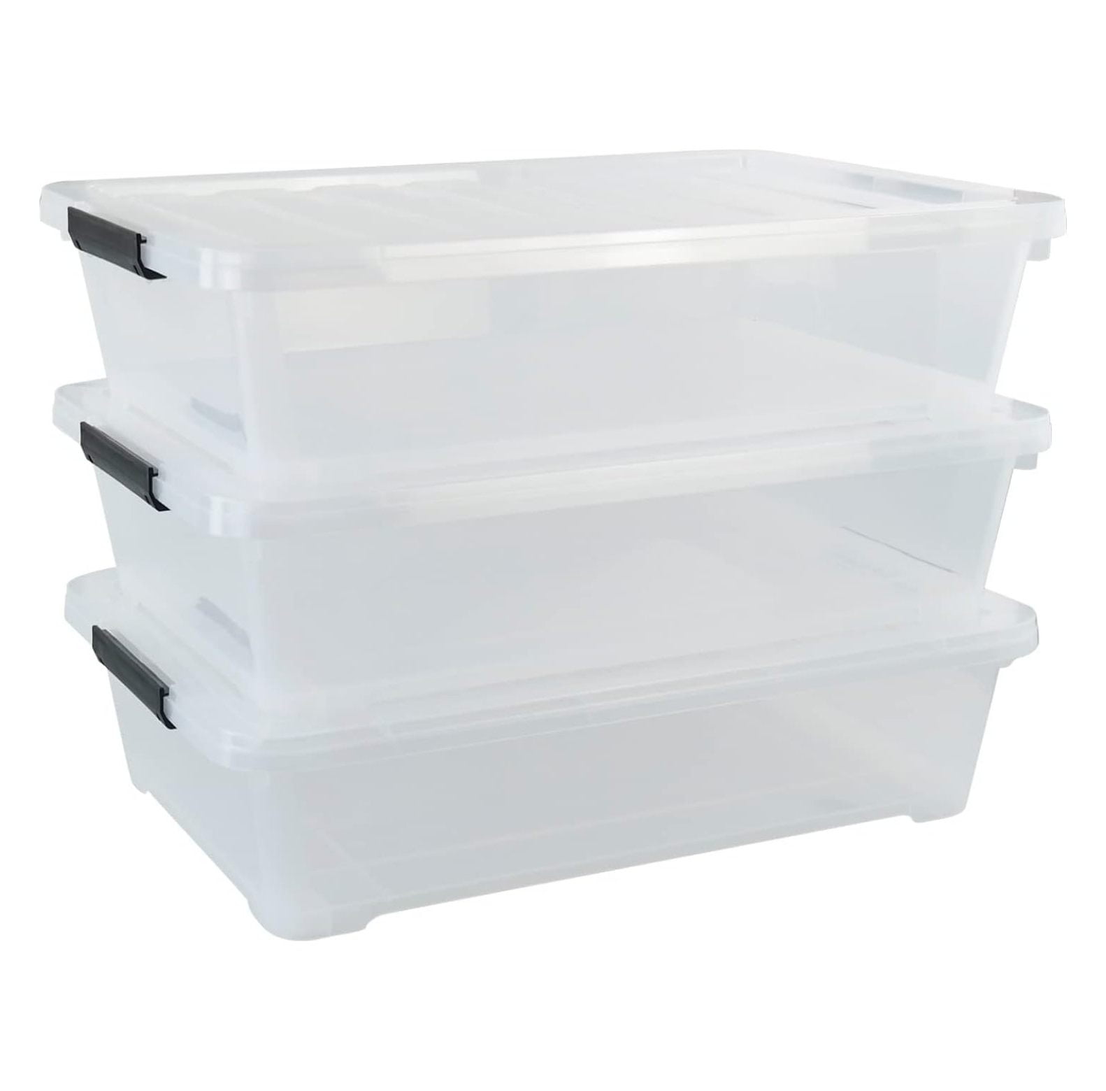 Plastic Underbed Storage Box, 40 Quart Clear Shallow Box with Wheels ...