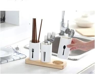 Plastic Utensil Holder with 4 Compartments White and Brown - Walmart.com