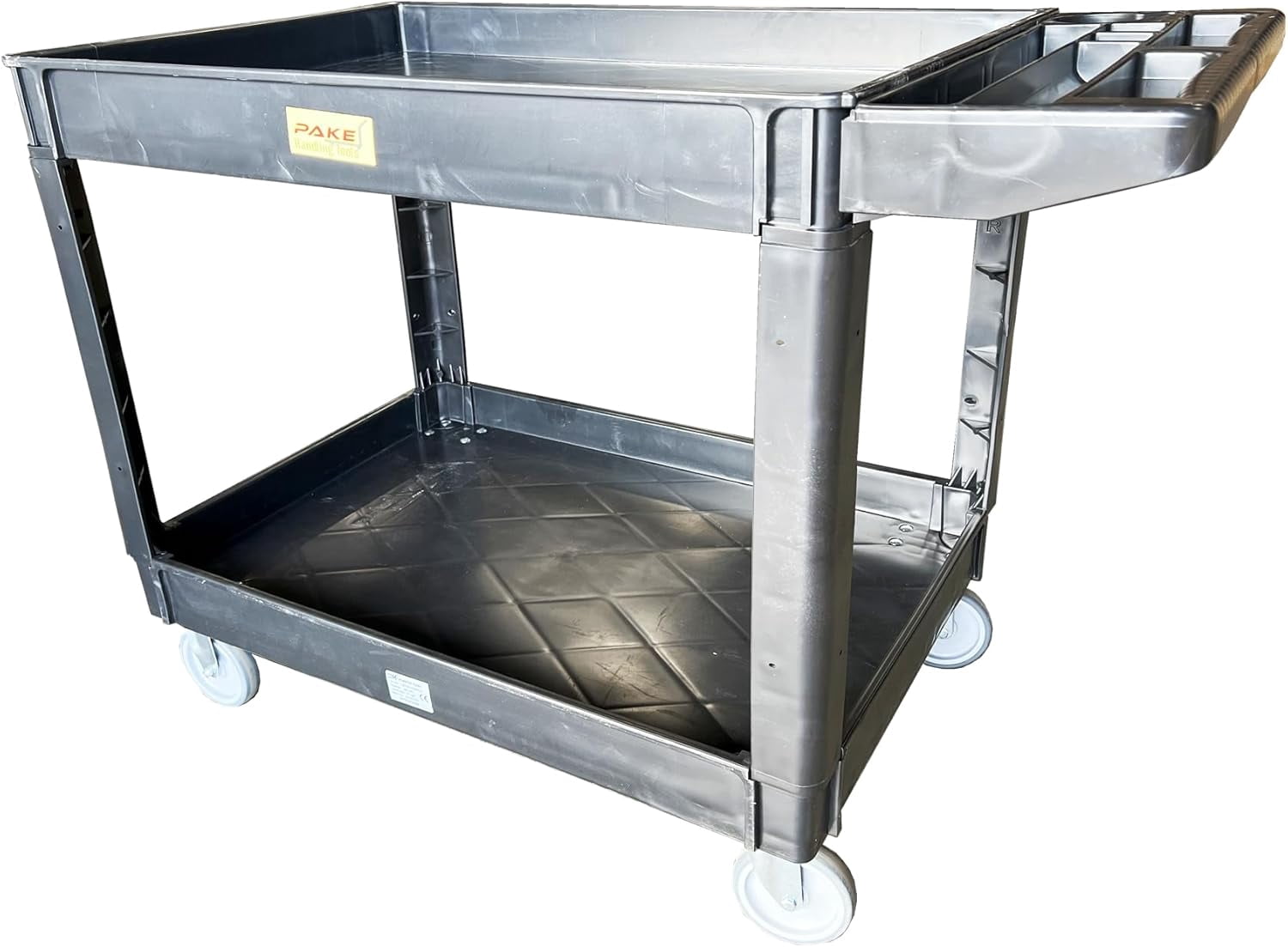 Plastic Utility Cart, 45-1/2" L x 25-1/2" W with Handle 2 Shelves ...
