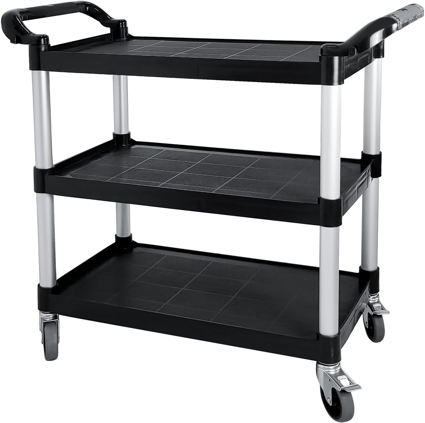 Plastic Utility Cart with Wheels, 3 Tier Rolling Cart with Lockable ...