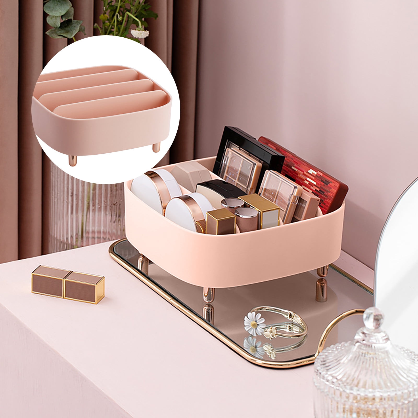Plastic Vanity Makeup Organizer | Compact Rectangular 4-Compartment ...