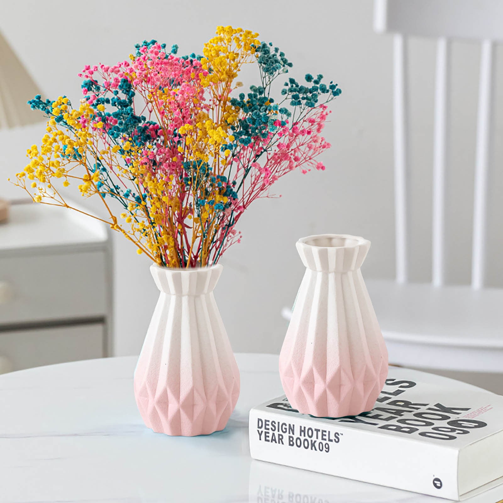 Plastic Vases,8" Minimalist Modern Flower Vases,Ribbed Textured ...