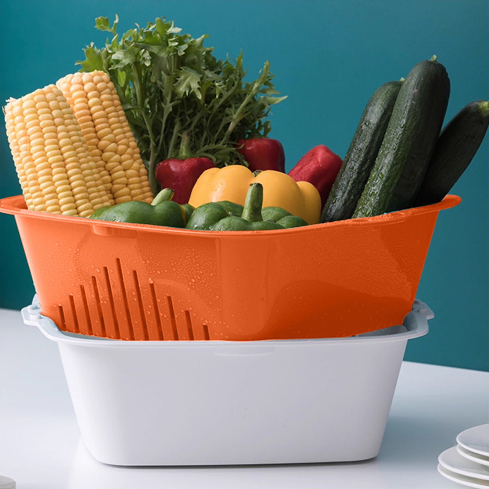 Plastic Vegetable Drainer Basket Food Safe Storage Container Space ...