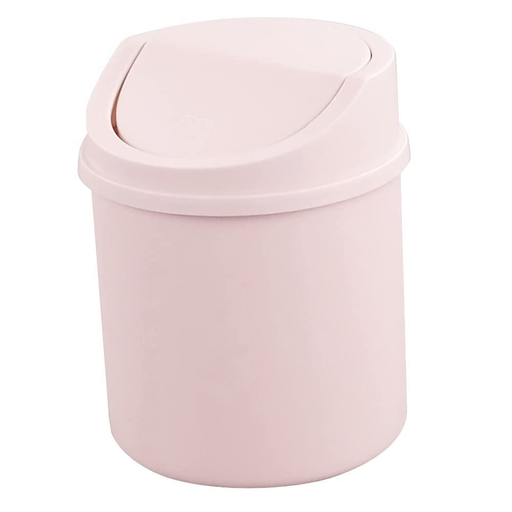Plastic Waste Bin, Desktop Mini Trash Can with Swing Lid, Pink ...