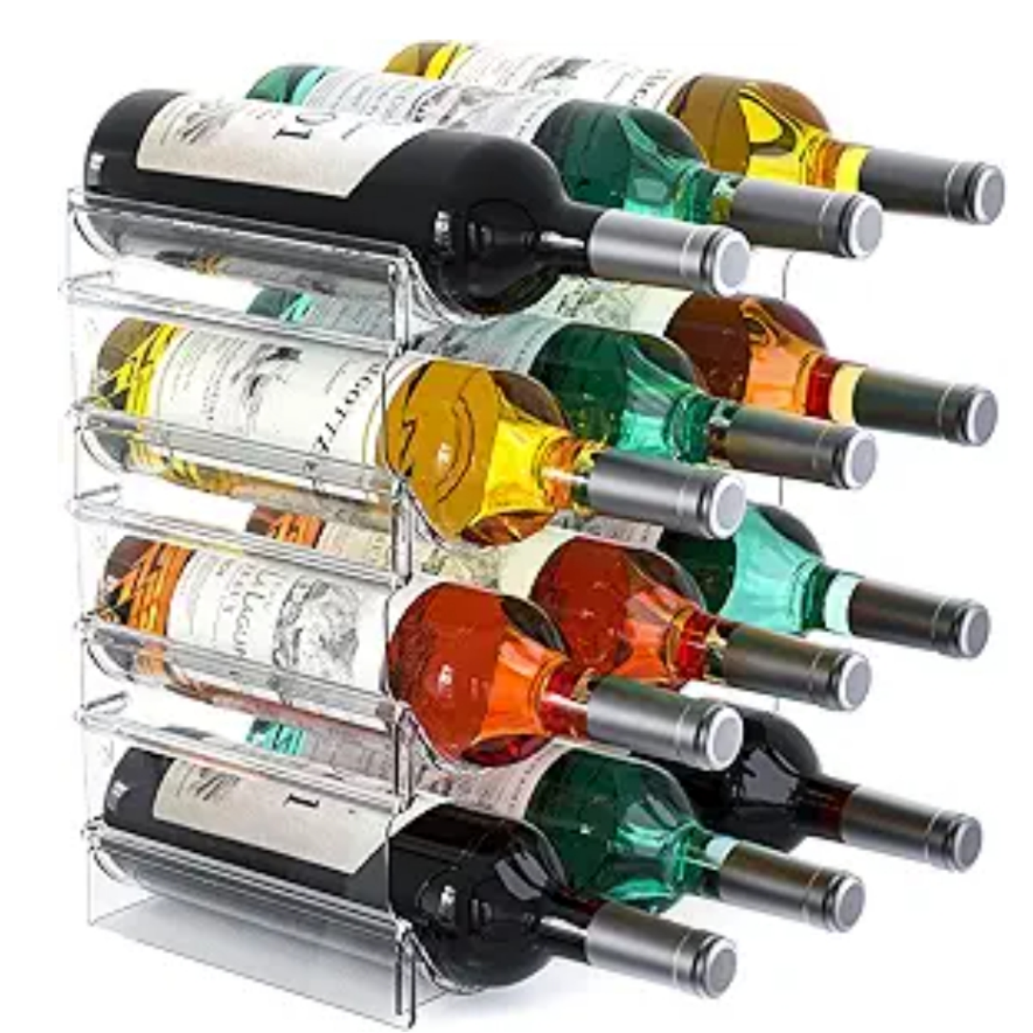 Plastic Water Bottle and Wine Rack Storage Holder,4 Tier 12 Containers ...