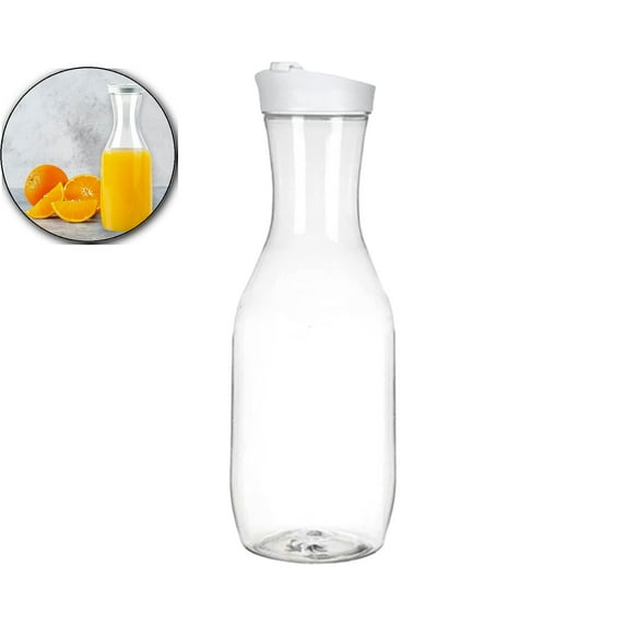 Plastic Water Carafe with Flip Lid - 50 oz Clear Beverage Jug for Iced ...