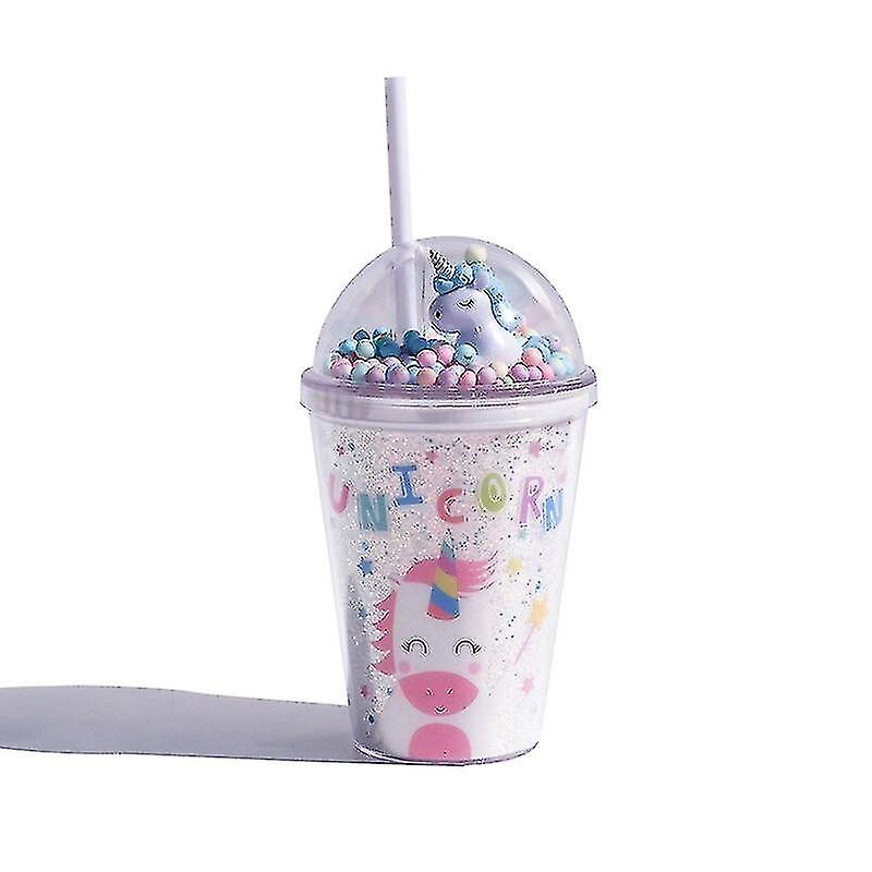 Plastic Water Cup With Straw, Double Layer, Dream Unicorn, 380ml, For ...