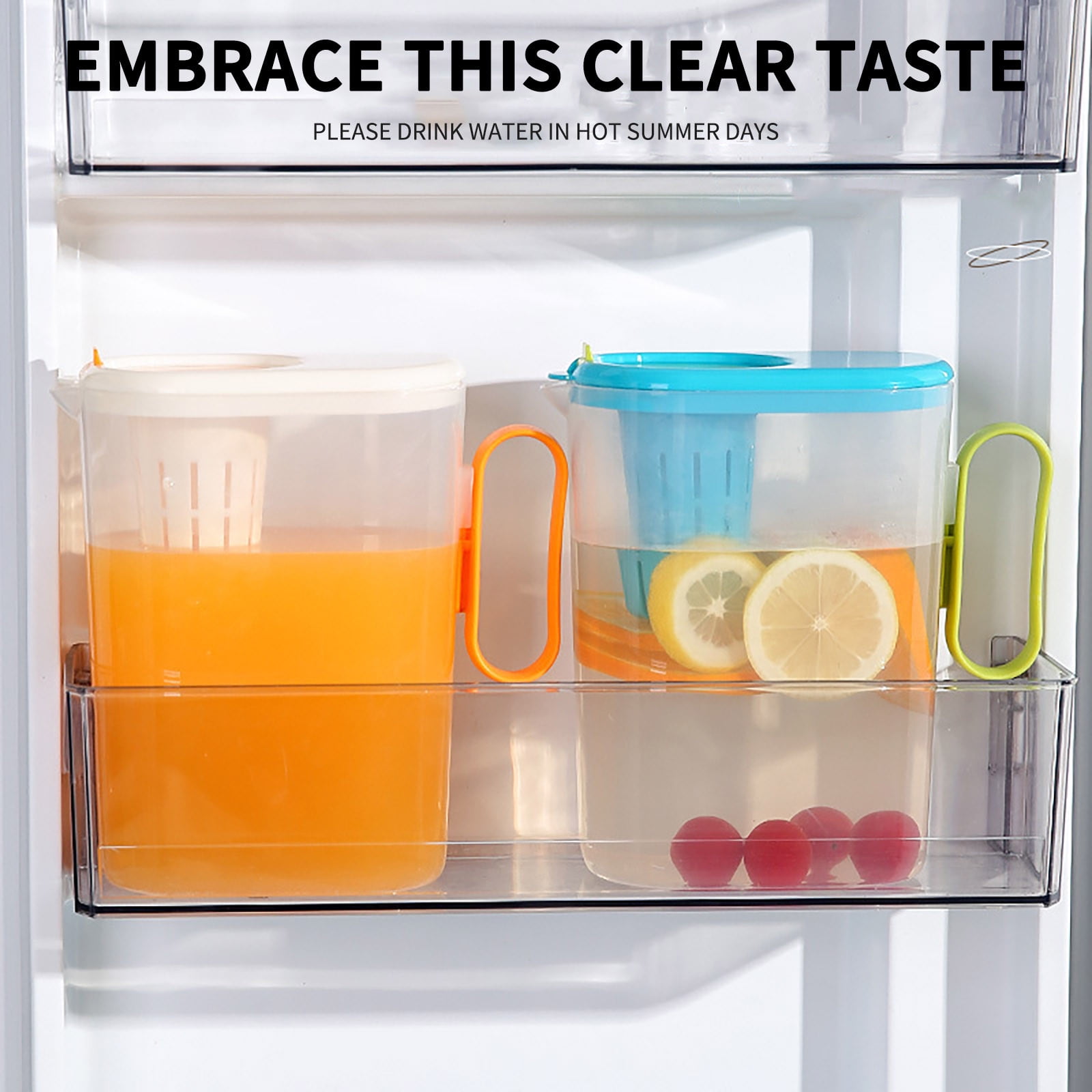 Plastic Water Pitcher with Removable Lid and Fruit Infuser, 2L Liter ...