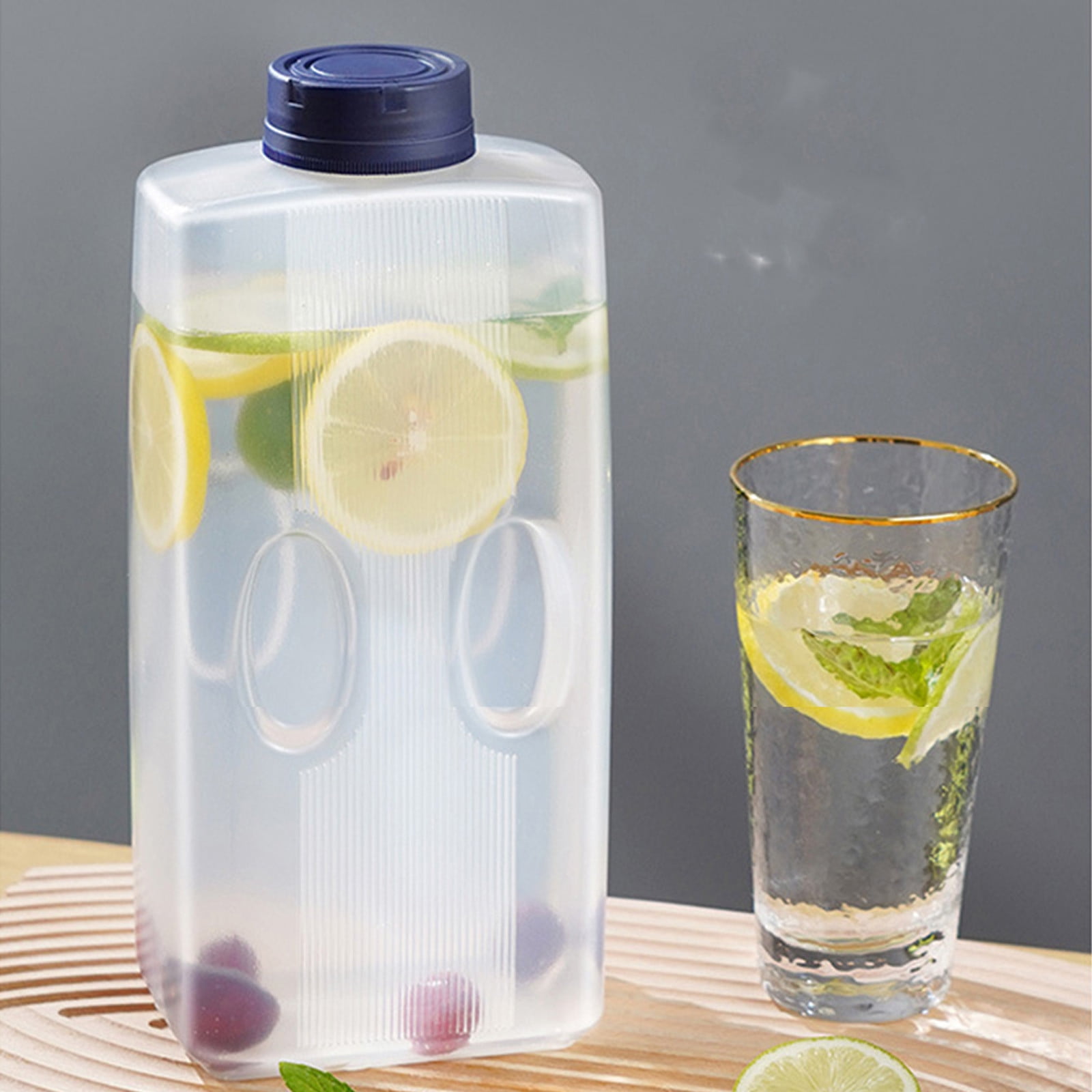 Plastic Water Pitcher with Lid,67oz Square Base Juice Containers for ...