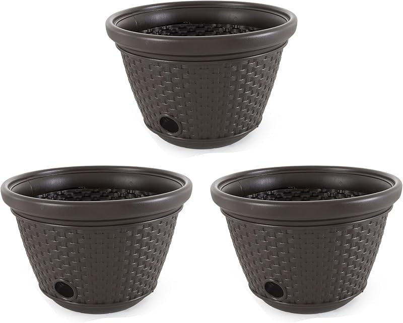 Plastic Wicker Outdoor Garden Hose Storage Holder Hideaway Pot for 100 ...