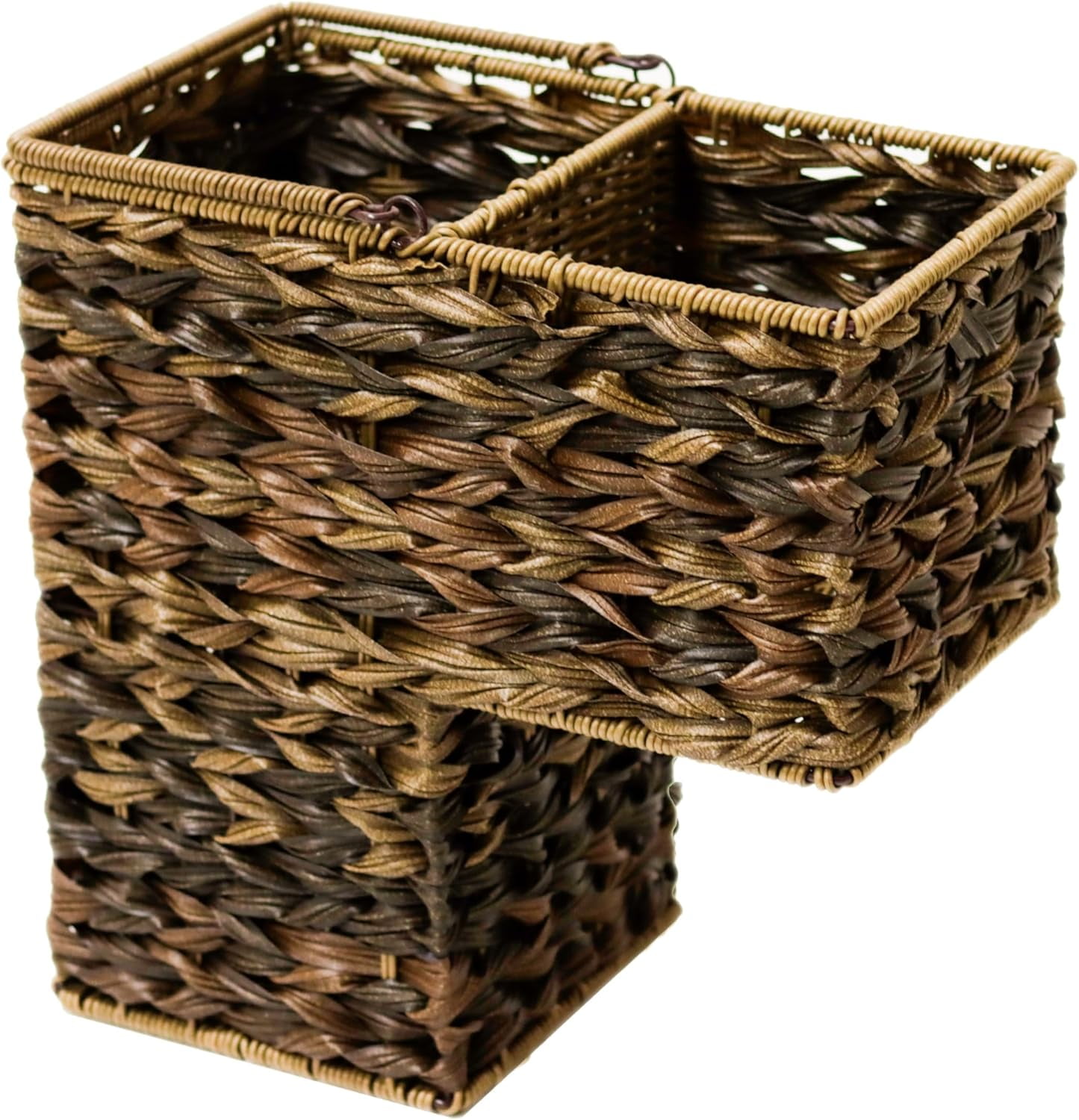Plastic Wicker Storage Stair Basket With Handles (Brown) - Walmart.com