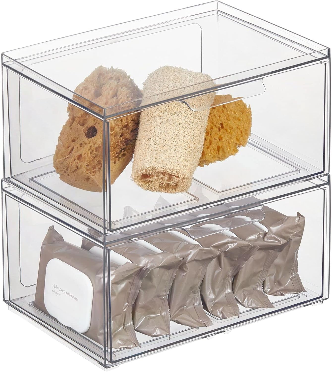 Plastic Wide Stackable Bathroom Storage Organizer Bin Containers with ...