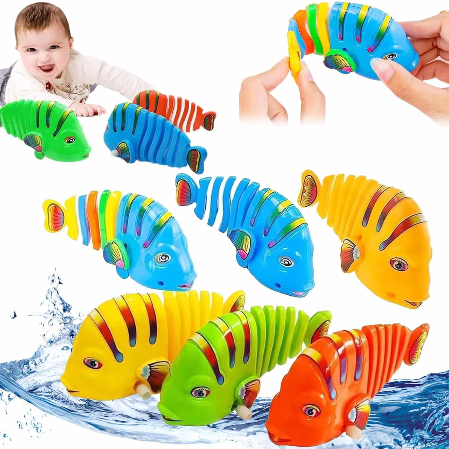 Plastic Wind-Up Wiggle Fish Toys, Clockwork Swinging Cartoon Fish Toys ...