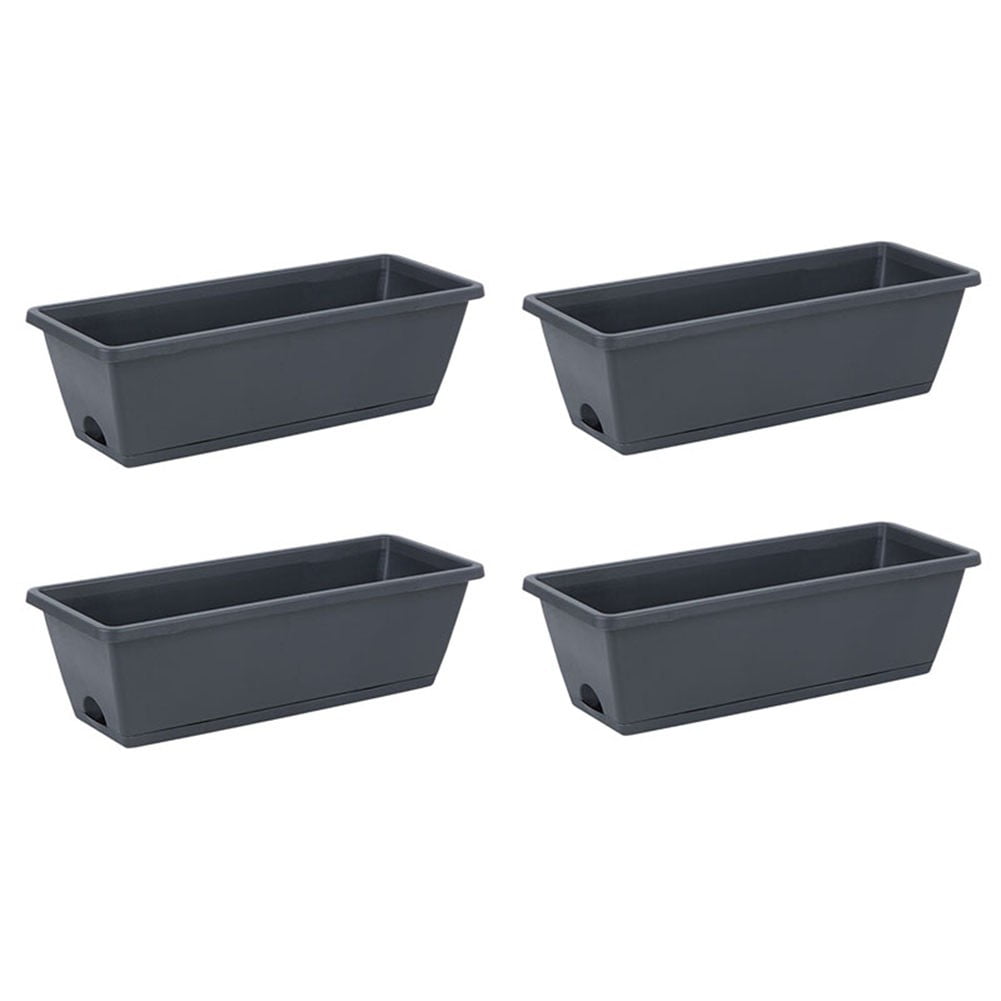 Plastic Window Flower Plant Boxes - Set of 4 Rectangular Planters with ...
