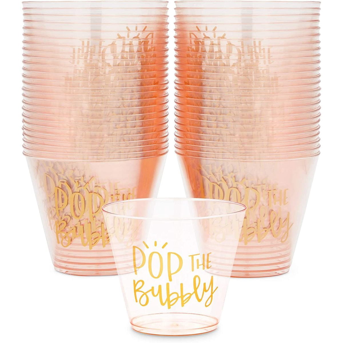 Plastic Wine Cups for Bridal Shower, Pop the Bubbly (9 oz, 50 Pack ...