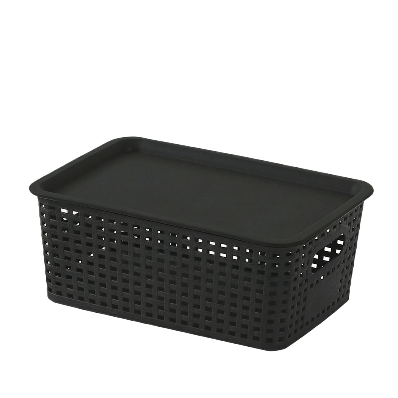 Plastic Woven Storage Basket Rectangular Organizer Bin with Handles for ...