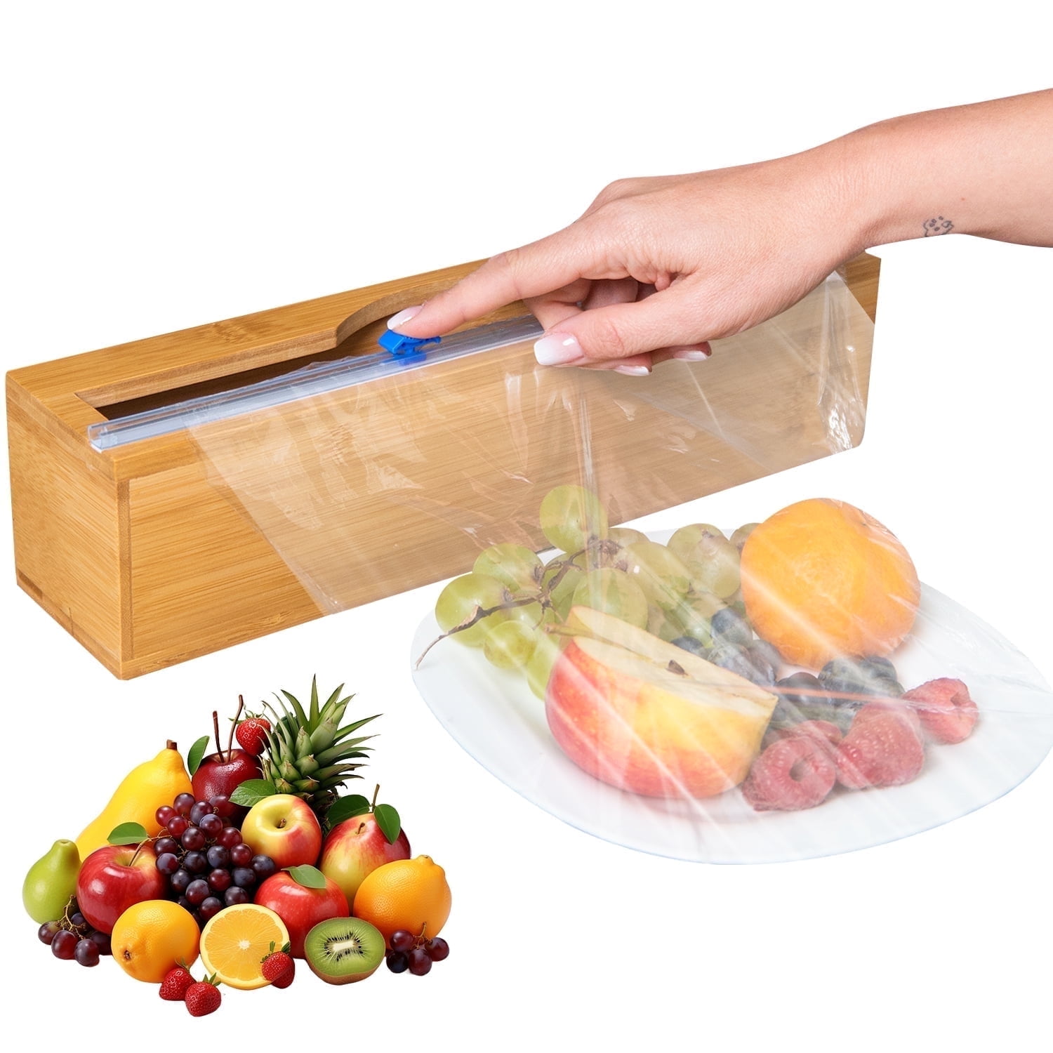 Plastic Wrap Dispenser with Cutter - Fits 12 Inch Rolls - Cuts Plastic ...