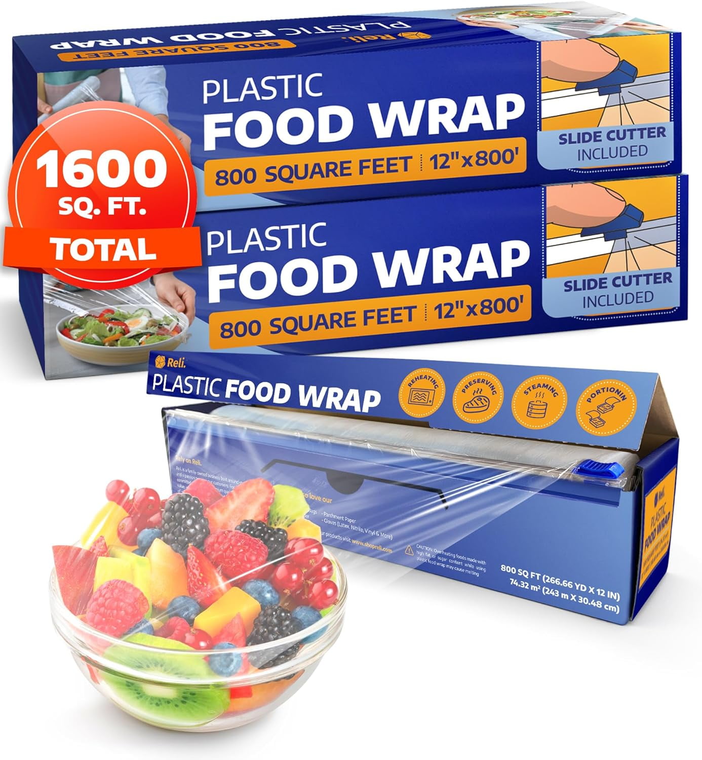 Plastic Wrap for Food (12" x 1600 SQ. FT. Total) Plastic Wrap with ...