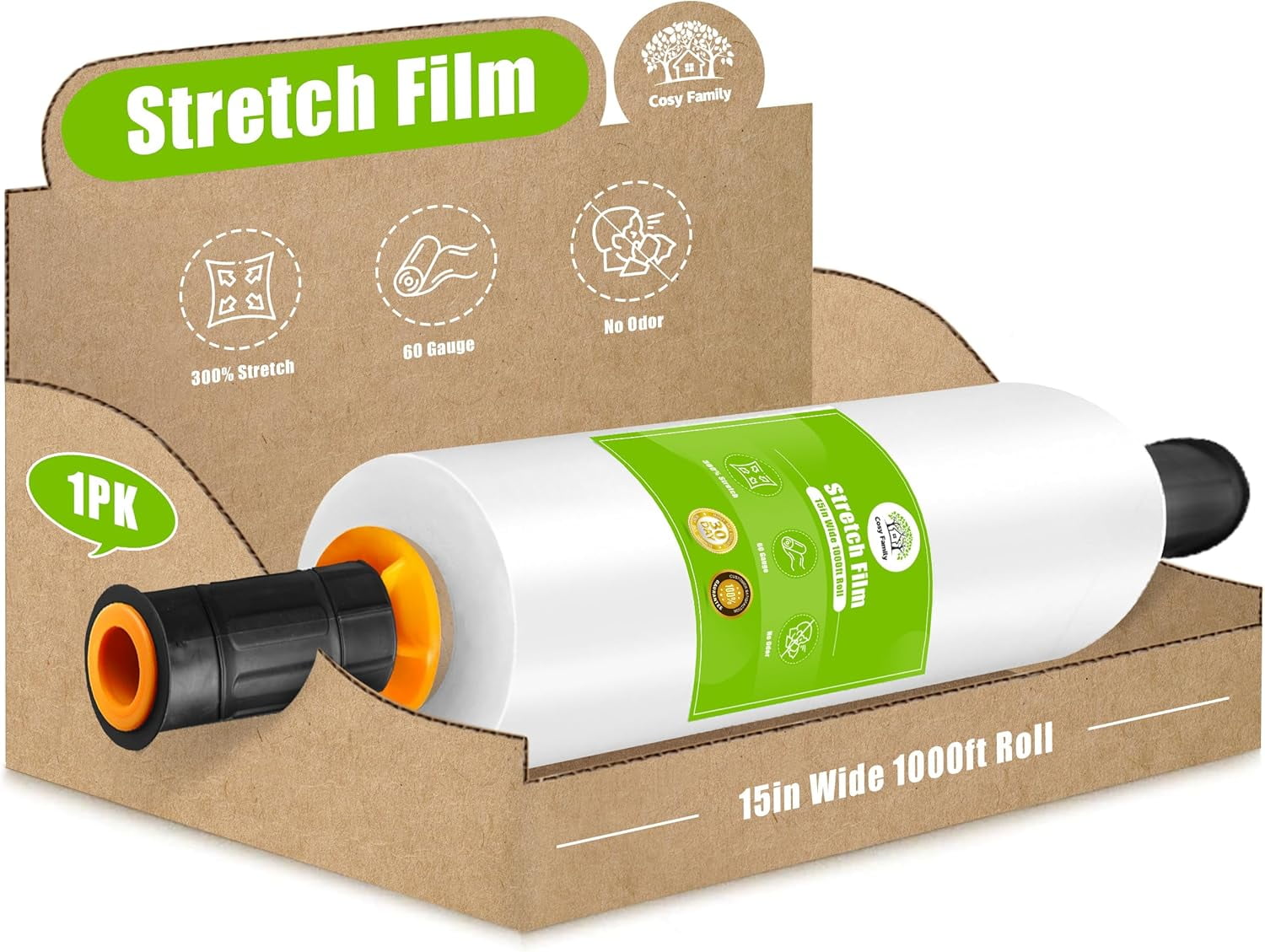 Plastic Wrap Stretch Film Roll - 1000ft 60 Gauge Industrial Strength 15 ...