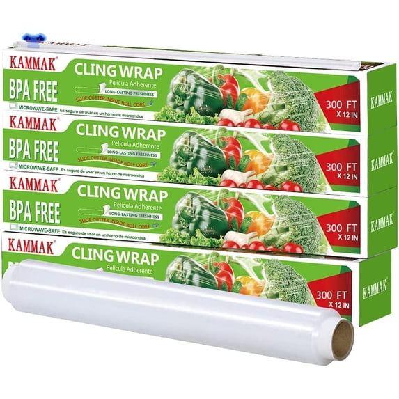 Plastic Wrap with Slide Cutter - 4 Pack 12 inch Clear Cling Film, 300 ...