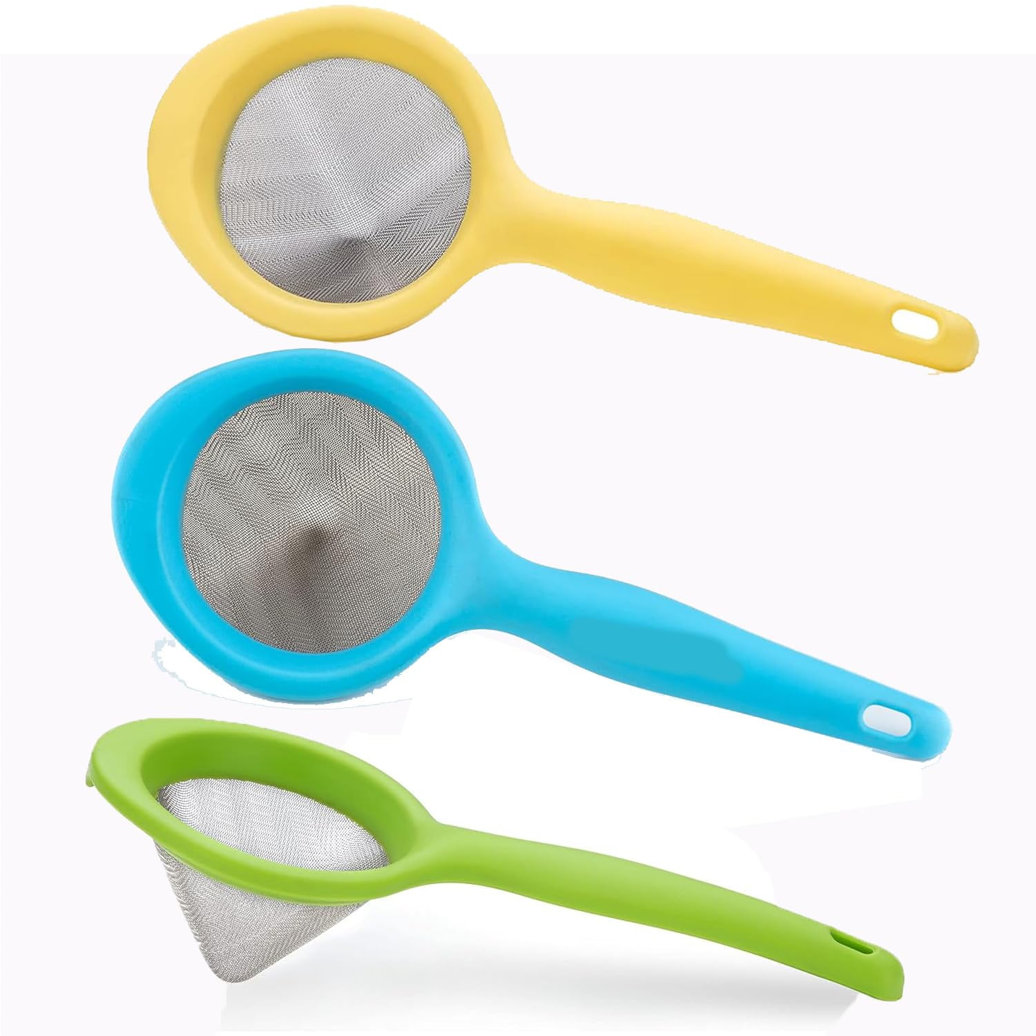 Plastic Yellow Green Blue Tea Strainer with Steel Mesh Chhalni Chhani ...