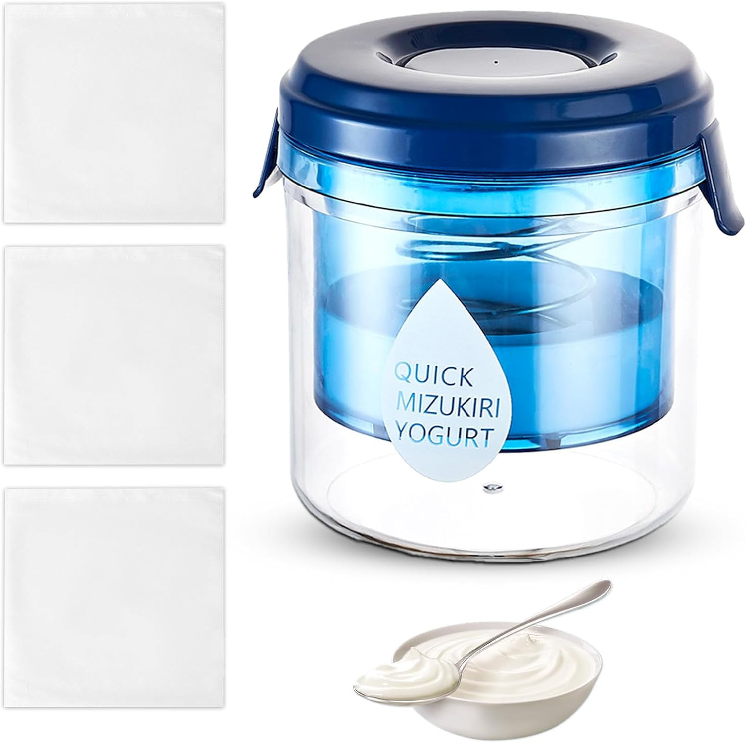 Plastic Yogurt Strainer, 450 ML Small Yogurt Maker with 3 Fine Mesh Strainer Bags, Press Yogurt ...