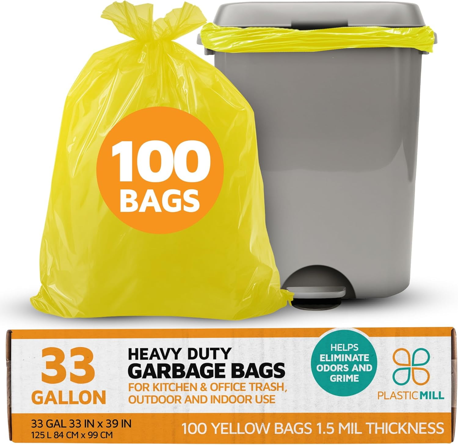 PlasticMill Heavy Duty Trash Bags - Yellow Garbage Bags - Plastic Trash ...