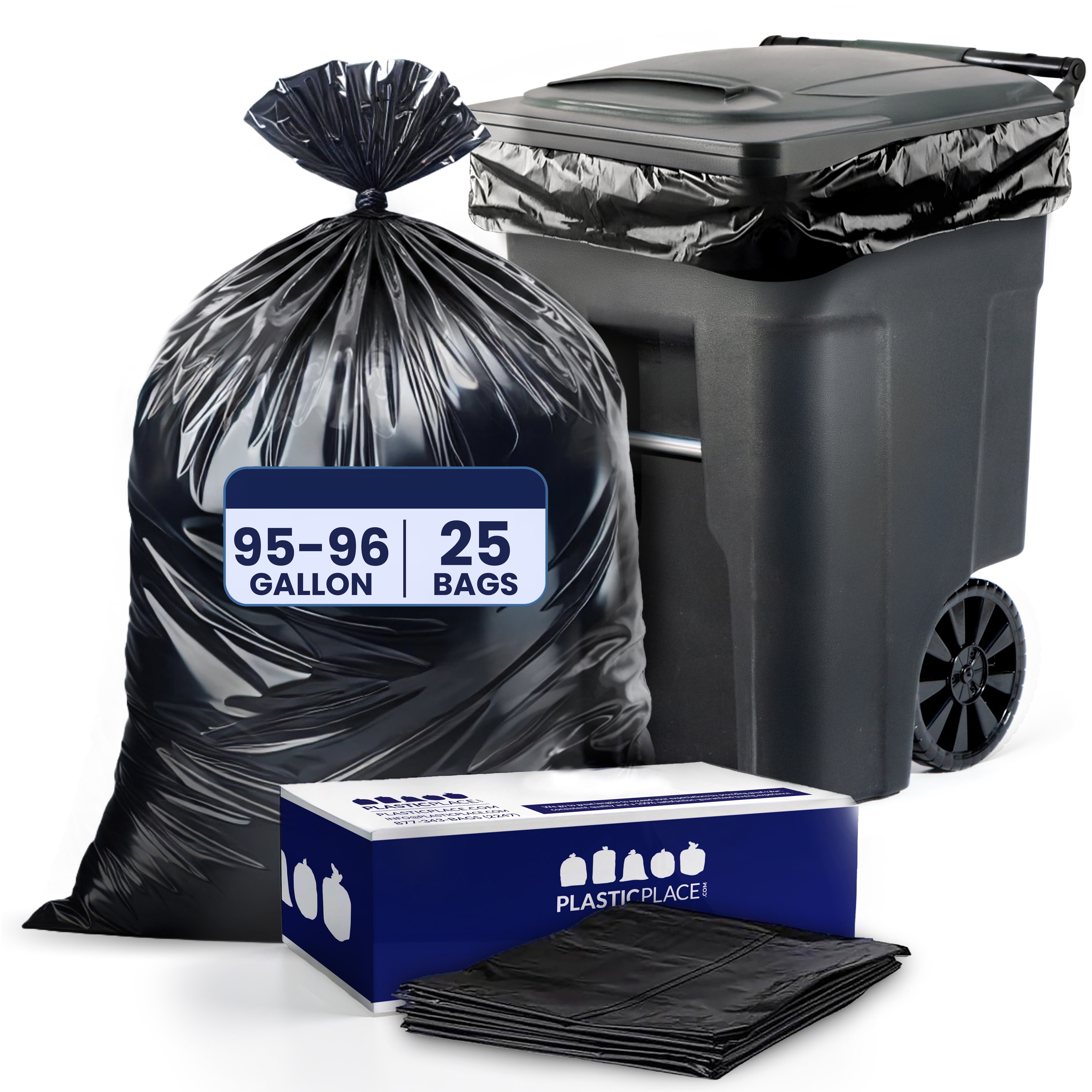 Plasticplace 95-96 Gal Garbage Can Liners 3 Mil Black 61"x68" 25ct ...