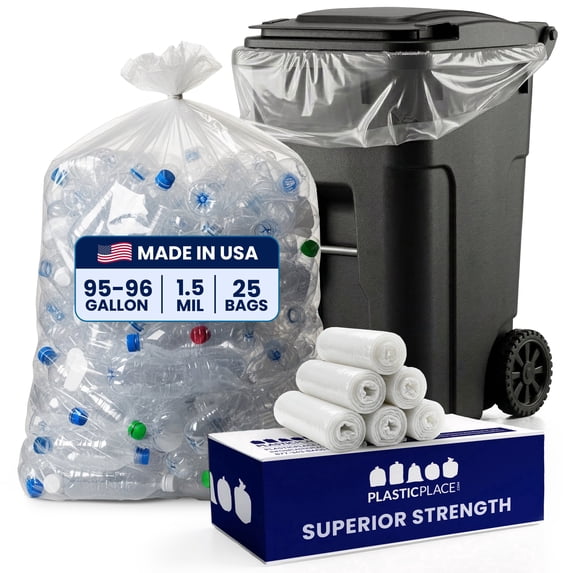 "Plasticplace Jumbo 95-96 Gallon Clear Trash Bags, Heavy Duty, 1.5 mil ...