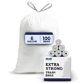 "Plasticplace 6 Gallon Trash Bags, White Drawstring Trash Can Liners, 0 ...