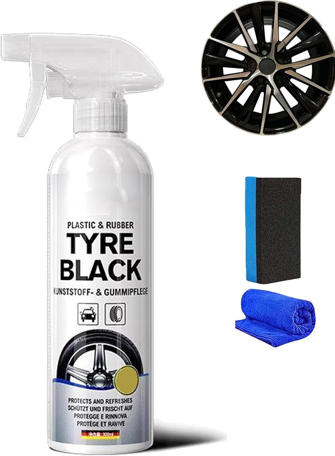 Plastics & Rubber Tyre Shine & Protector Spray, Powerful Tyre Cleaner ...