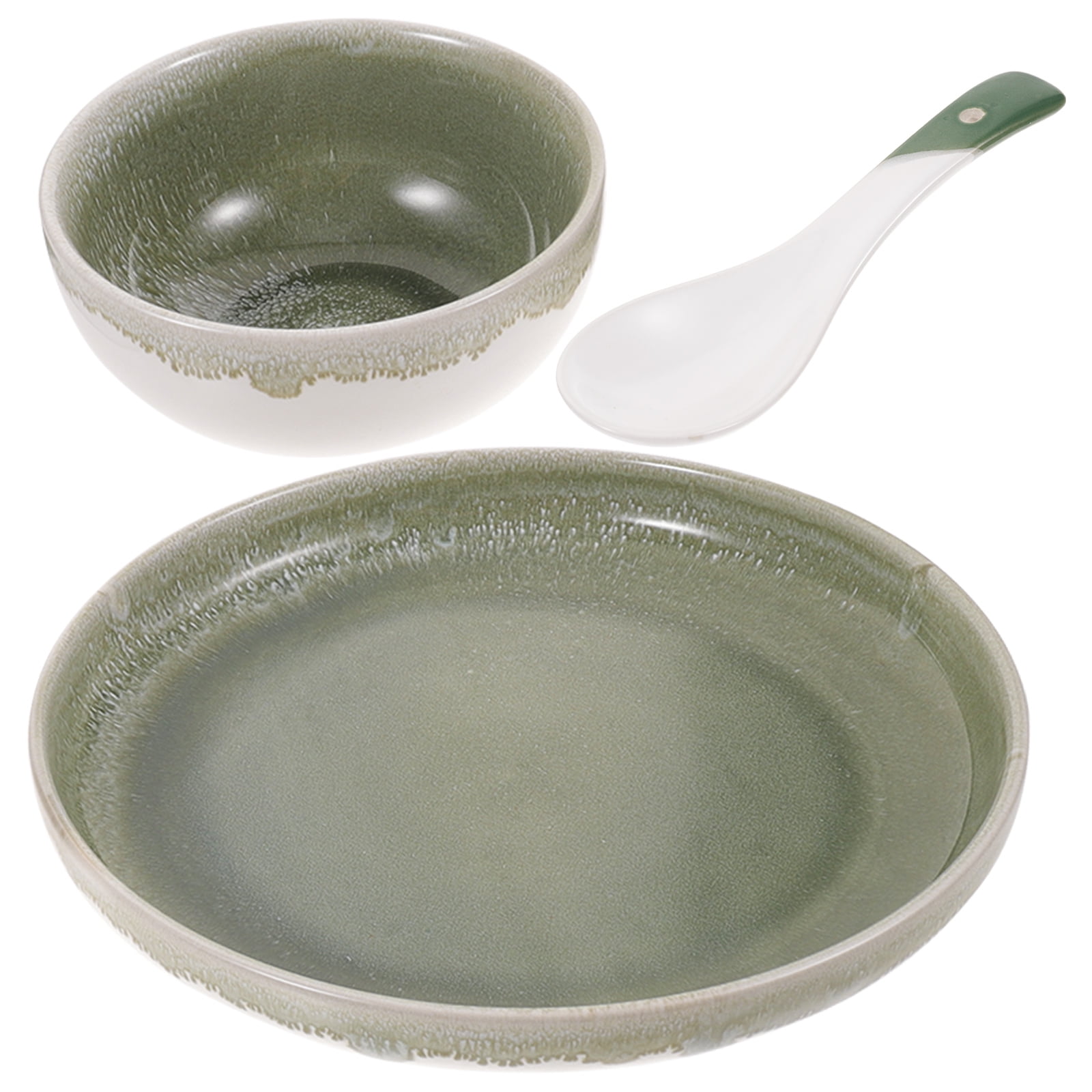 Raindrops Ceramic Tableware Kit Green Single Person For Home Use 1 Set ...