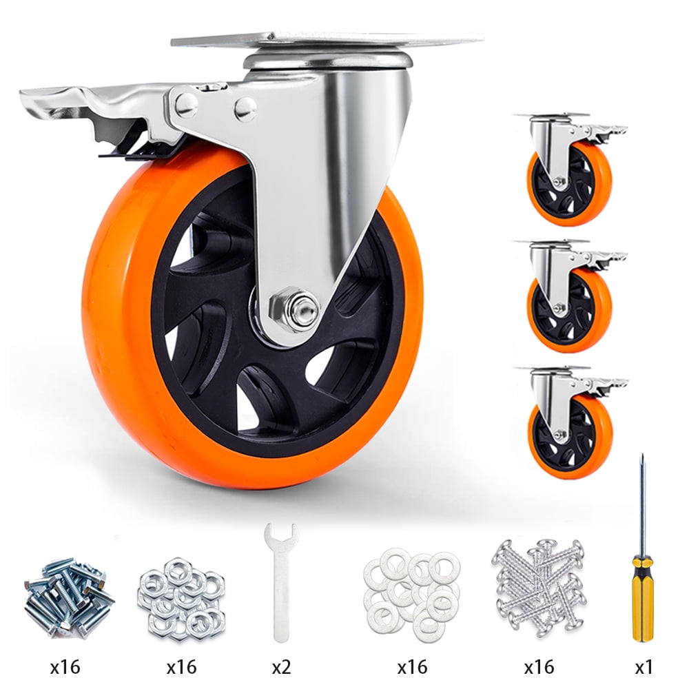 Plate Casters Wheels with Screw Safety Dual Locking and Polyurethane ...