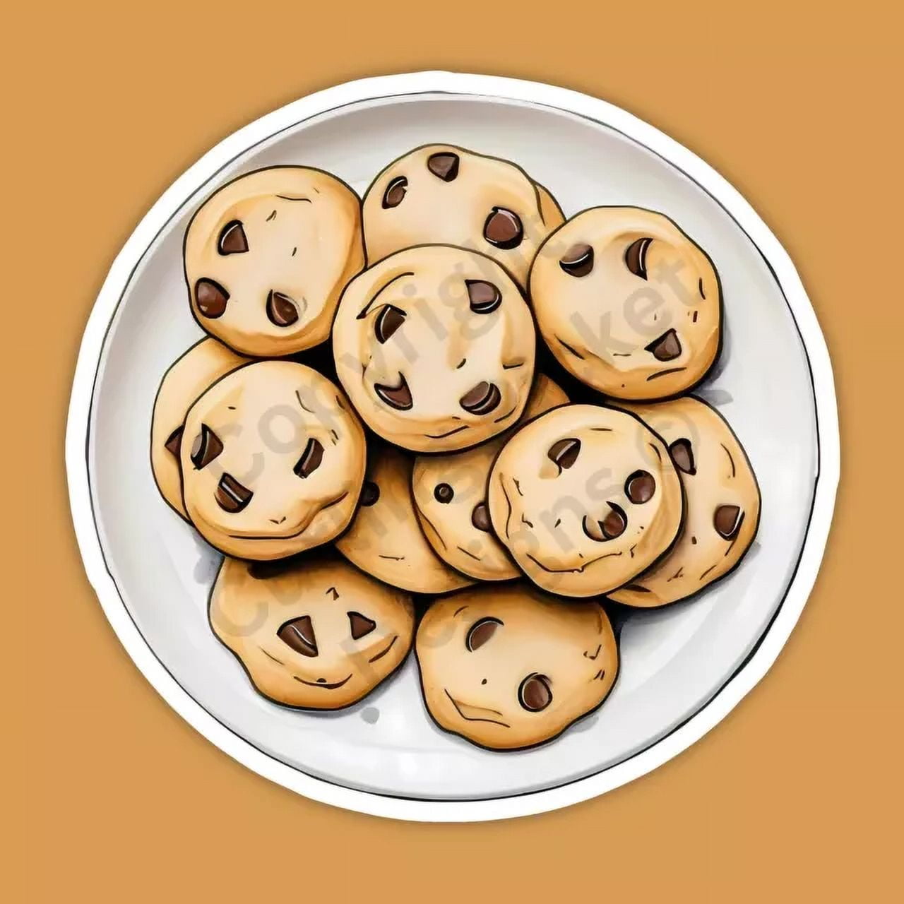 Plate Full Of Chocolate Chip Cookies Food Dessert Baked Sticker Phone ...
