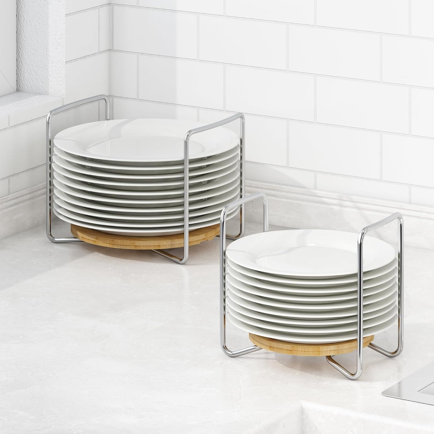 Plate Organizer for Kitchen Counter Bamboo Dish Racks for Cabinet Plate ...