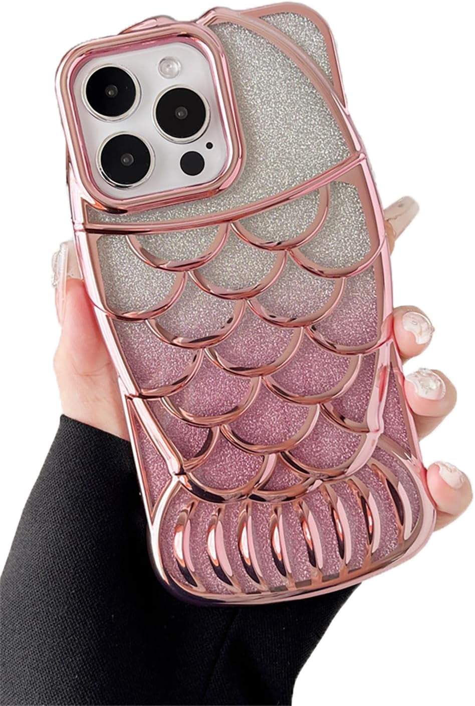 Plated Fish Shape Scale Grid Glitter Powder Soft for iPhone Case (Pink ...