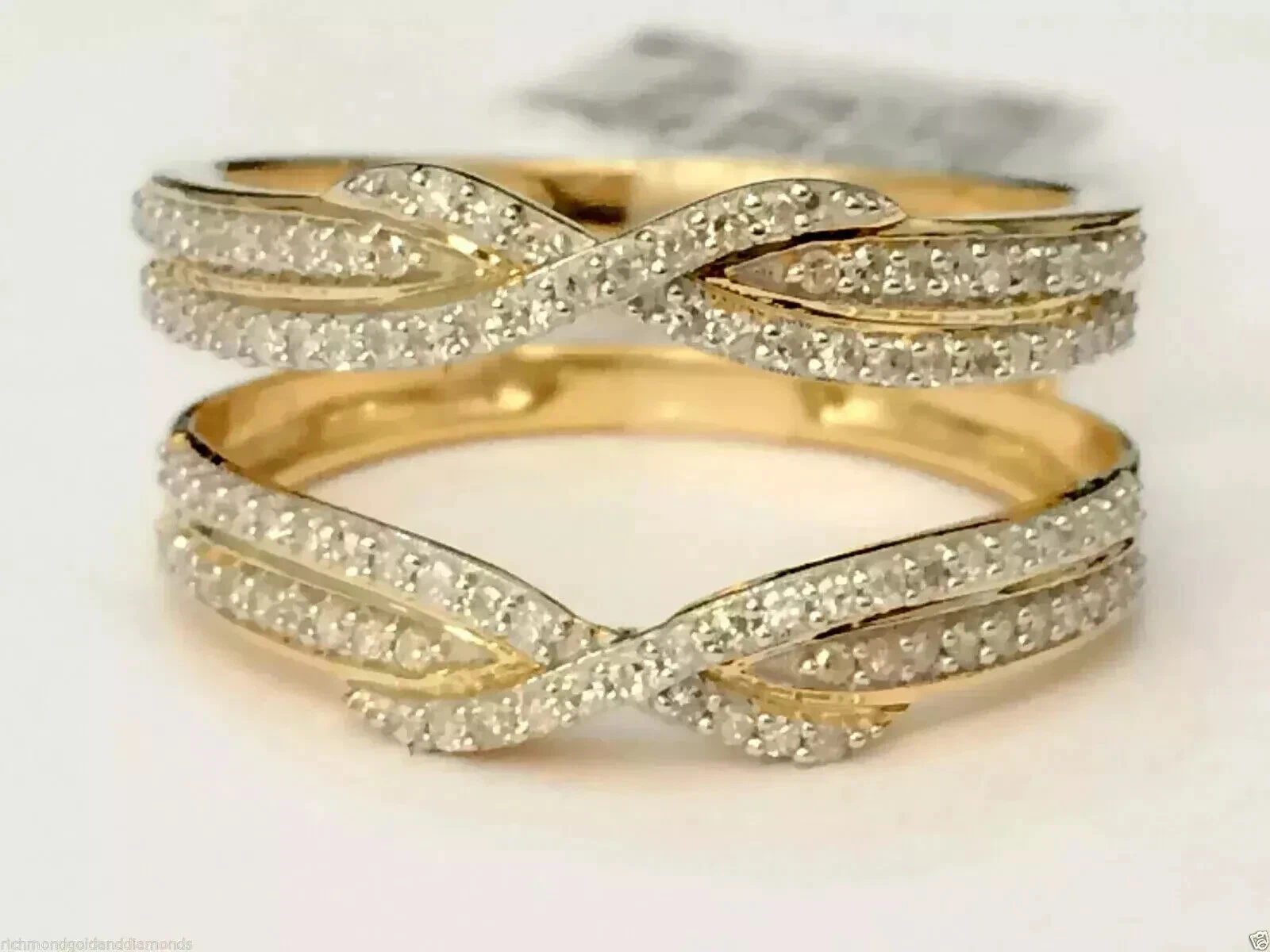 Plated Gold Yellow 14K Ring Guard Wrap Moissanite White Cut Round Ct 2 ...