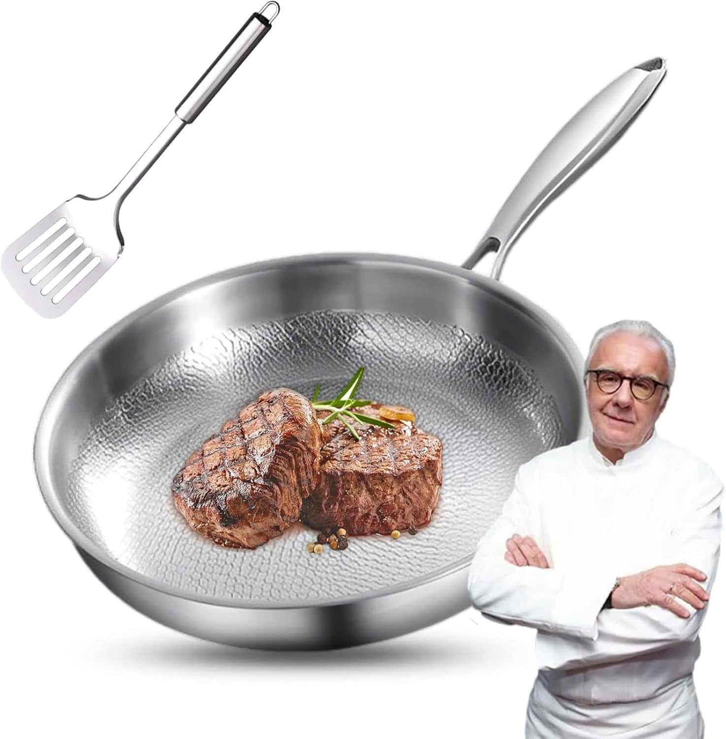 Plateful Titanium Pan with Lid, 100% Pure Titanium Pan for Cooking, Non-Stick titanium Hammered ...