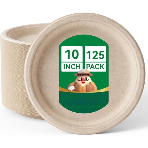 Plates 10 Inch [125 ] Disposable Paper Plates Bagasse Biodegradable ...