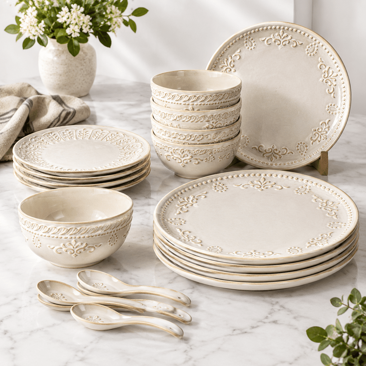 Plates And Sets 16 Pieces Dinnerware Dish Set For 4 Ceramic Kitchen ...