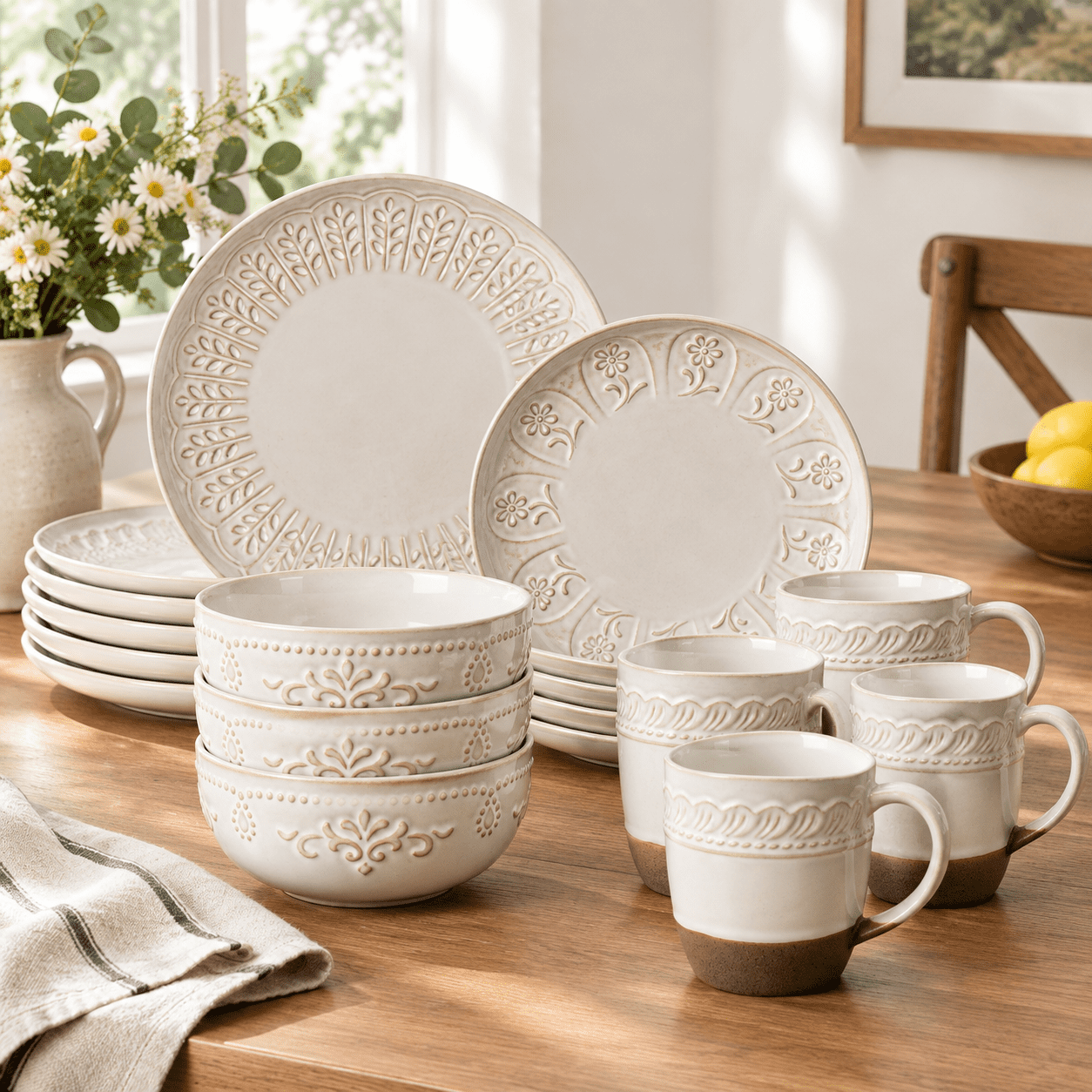 Plates And Sets 16 Pieces Dinnerware Dish Set For 4 Ceramic Kitchen ...