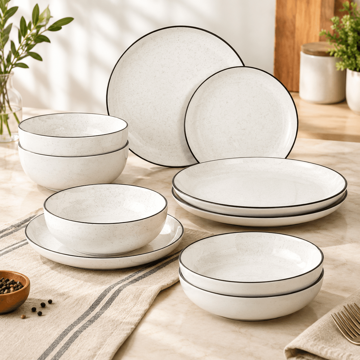 Plates And Sets For 4 12 Pieces Ceramic Dish Set White Dinnerware ...