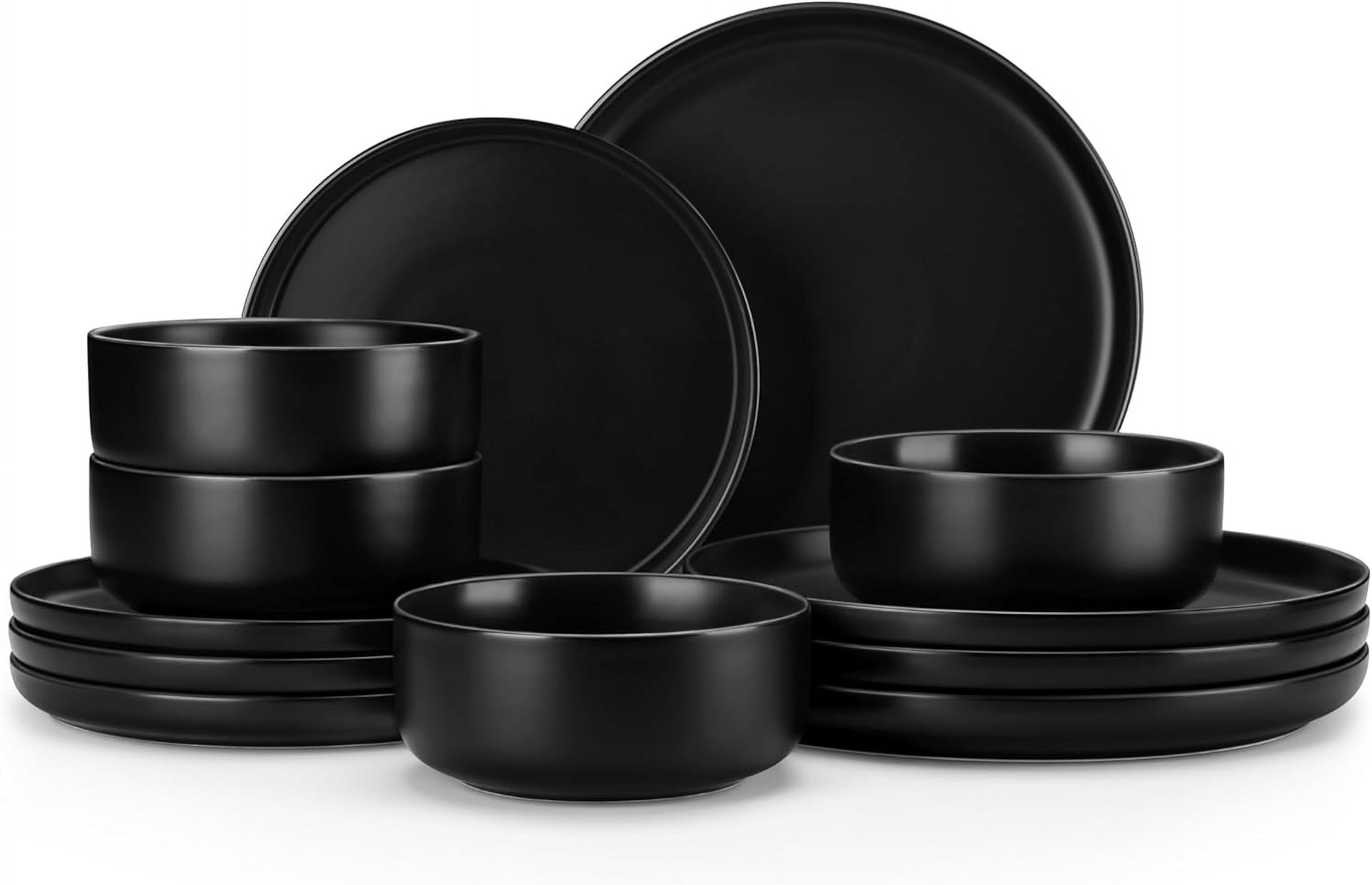 Plates and Bowls Sets, 12 Pieces Modern Porcelain Dinnerware Set for 4 ...